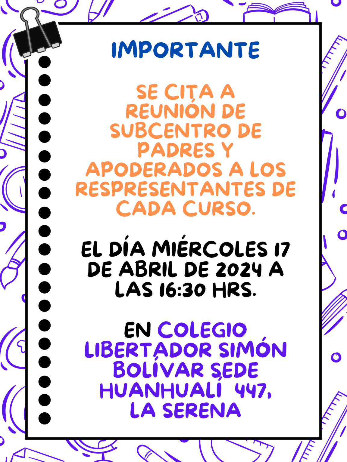 Citación a reunión de subcentro de Padres y Apoderados miércoles, 17 de ...